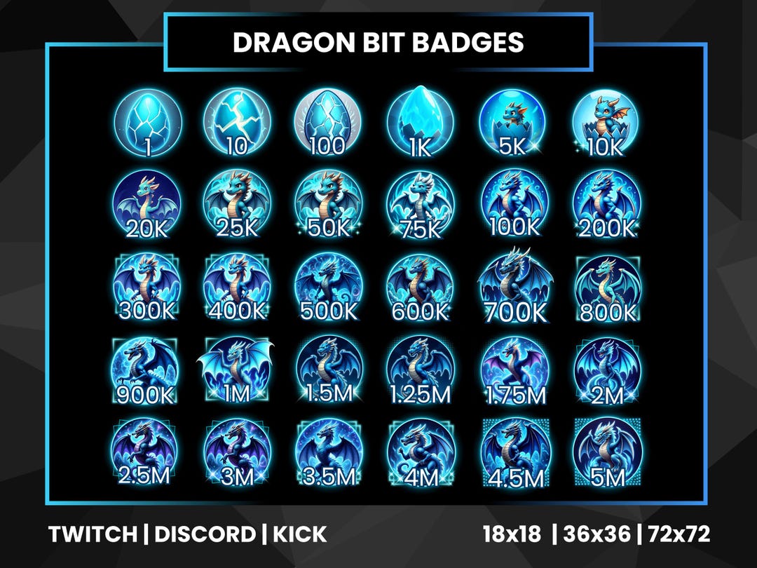 Dragon Bit Badges Level Set for Twitch Streamers | Blue Fantasy Dragon ...