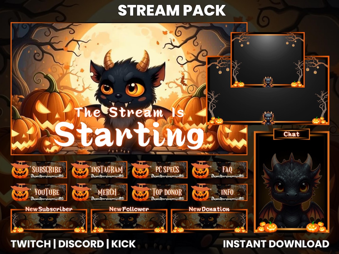 Cute Dragon Monster Twitch Stream Pack | Halloween Overlay | Cute ...