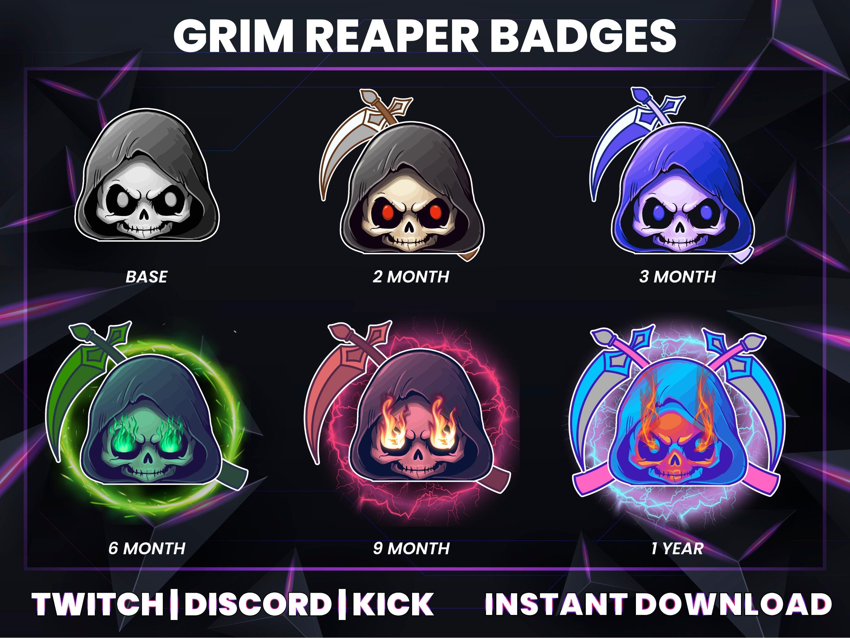 Grim Reaper Twitch Sub Badges | Twitch Bit Badges | Shinigami Sub ...