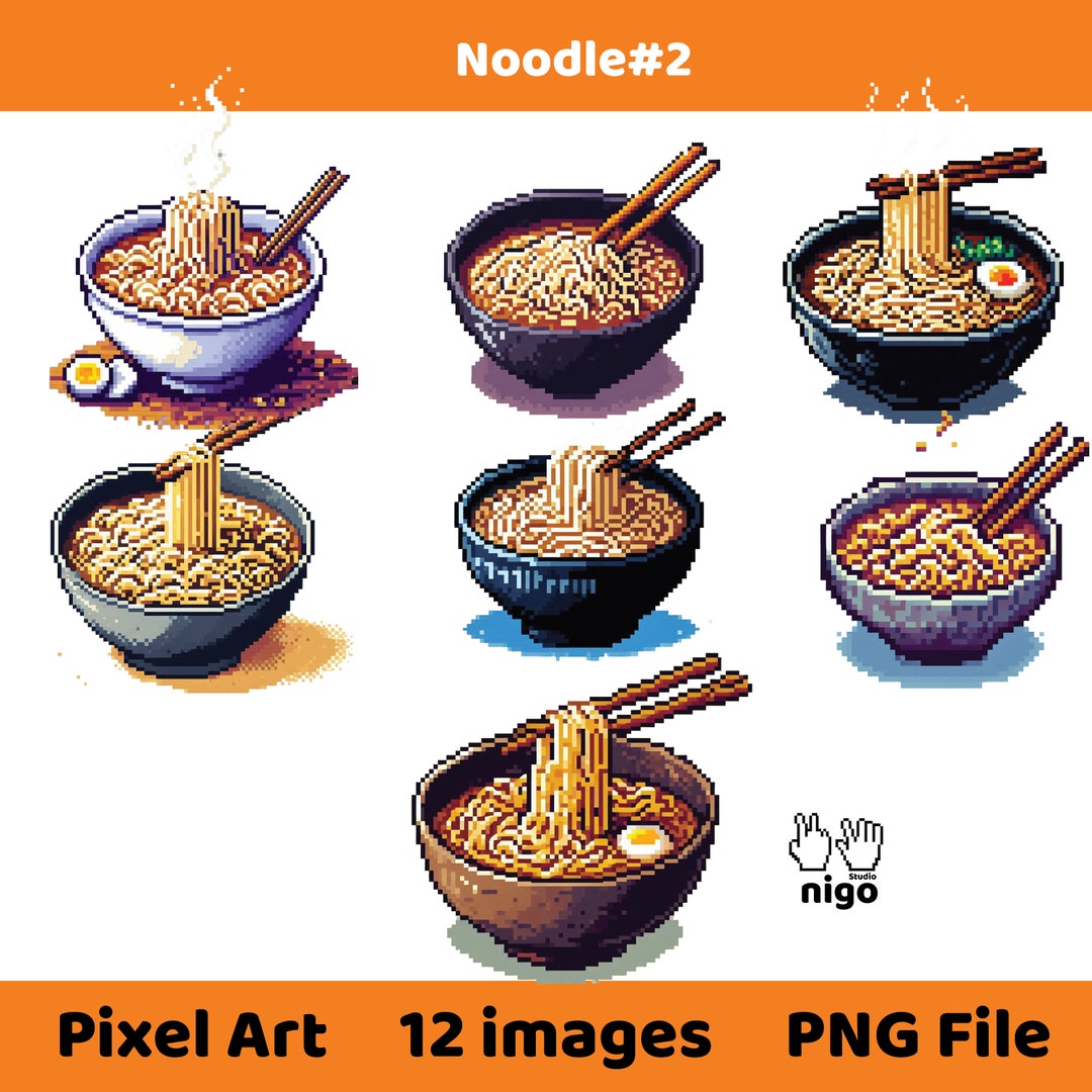 Pixel Art Clip Art Set Noodle Pixel Art, Noodle Clip Art, Retro Style ...