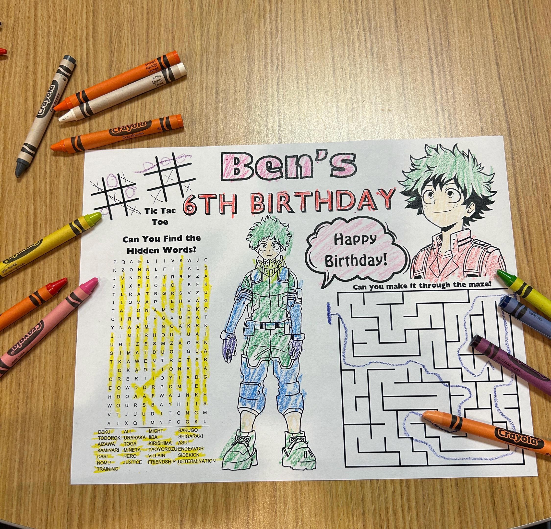Anime Character Birthday Party Activity: Editable Coloring Page ...