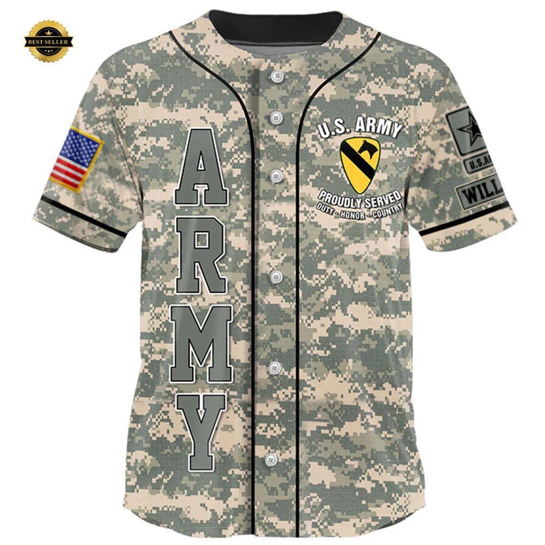 U.S. Army Camo Baseball Jersey - Proudly Served Military Tribute Shirt ...