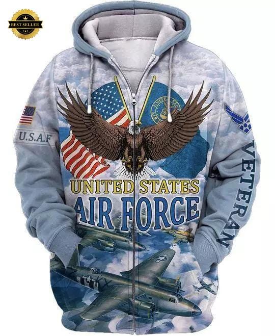 United States Air Force Veteran Hoodie - Patriotic Eagle & Flag 3D ...