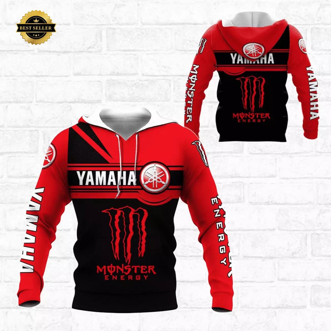 Yamaha Monster Energy 3D Hoodie Red Black Racing Team Apparel for ...