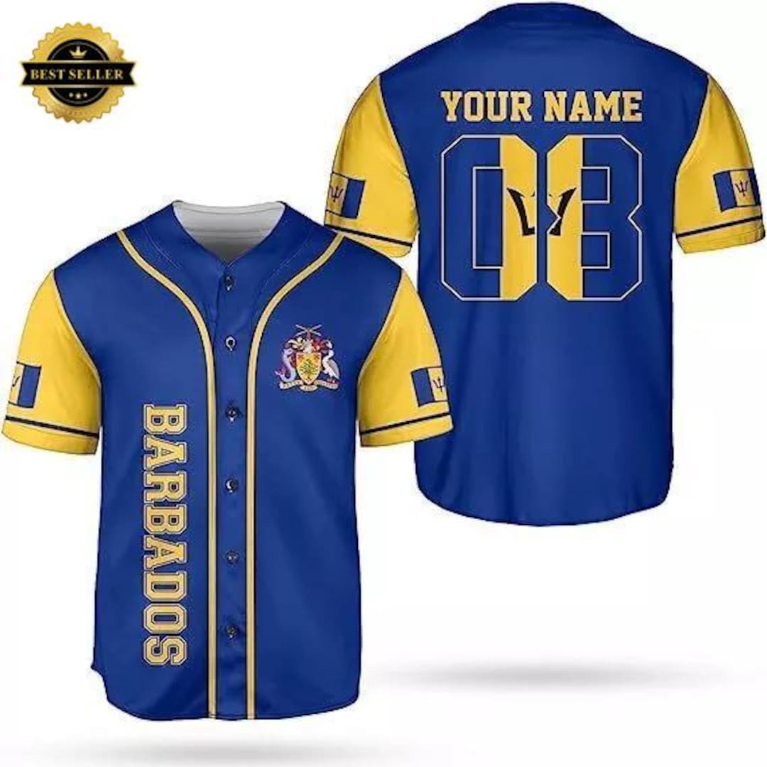Personalized Barbados Baseball Jersey Shirt, Bajan Flag Jersey ...