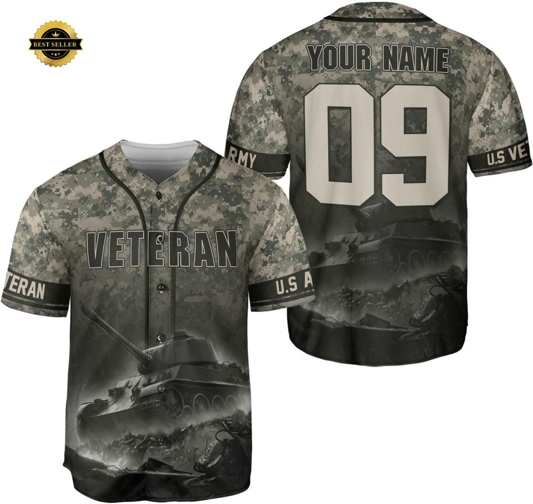 Customizable Veteran Camo Baseball Jersey - Personalized Military Shirt ...