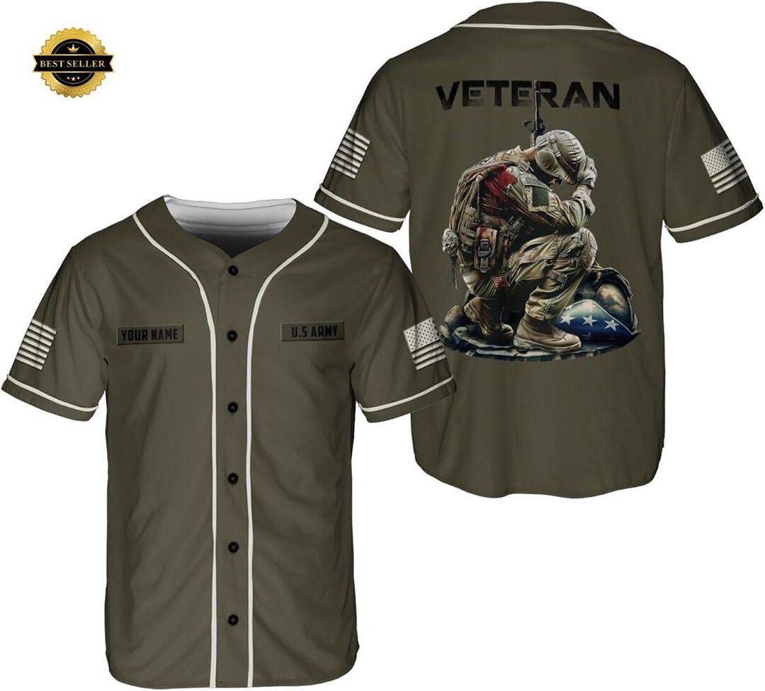 Customizable US Army Veteran Baseball Jersey - Military Soldier Tribute ...
