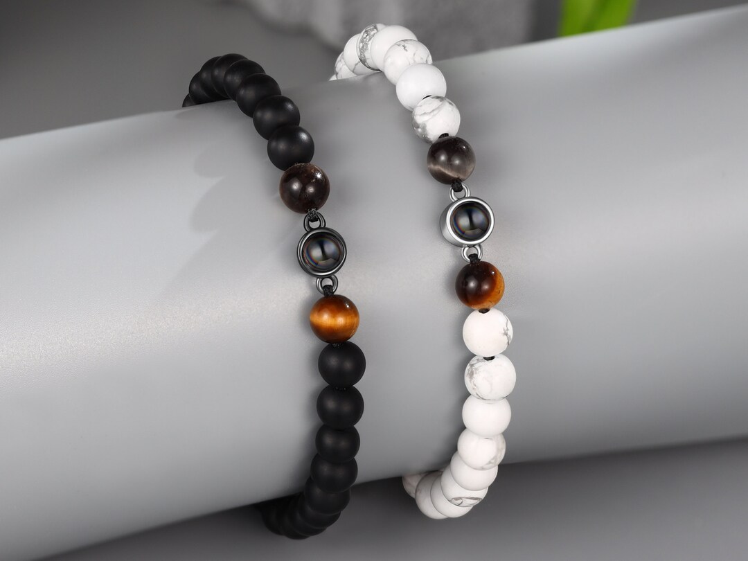 Custom Photo Projection Bracelet White Volcanic Stone Personalized ...