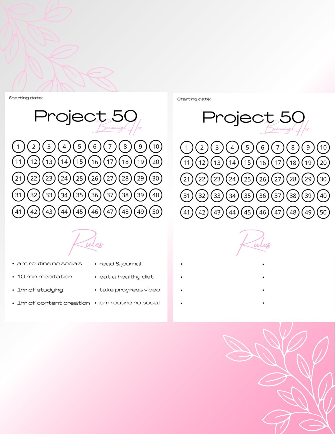 Project 50 Tracker Habit Tracker - Etsy
