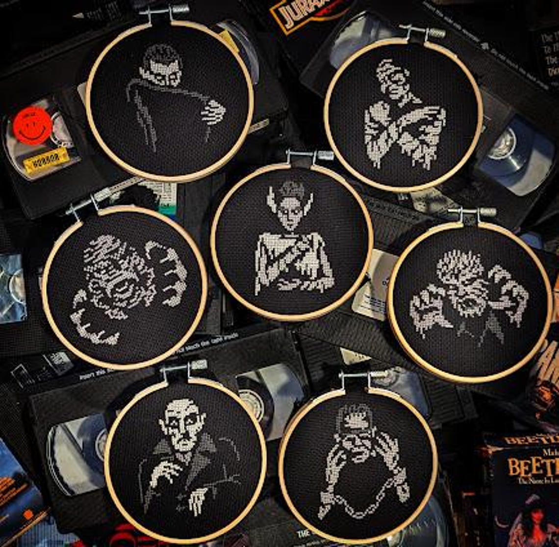 Mini Monsters Cross Stitch - the Icons of Horror Silver Screams Pattern ...