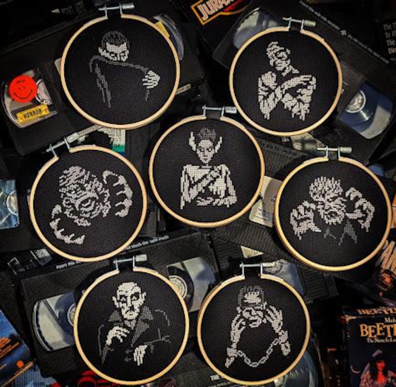 Mini Monsters Cross Stitch - the Icons of Horror Silver Screams Pattern ...