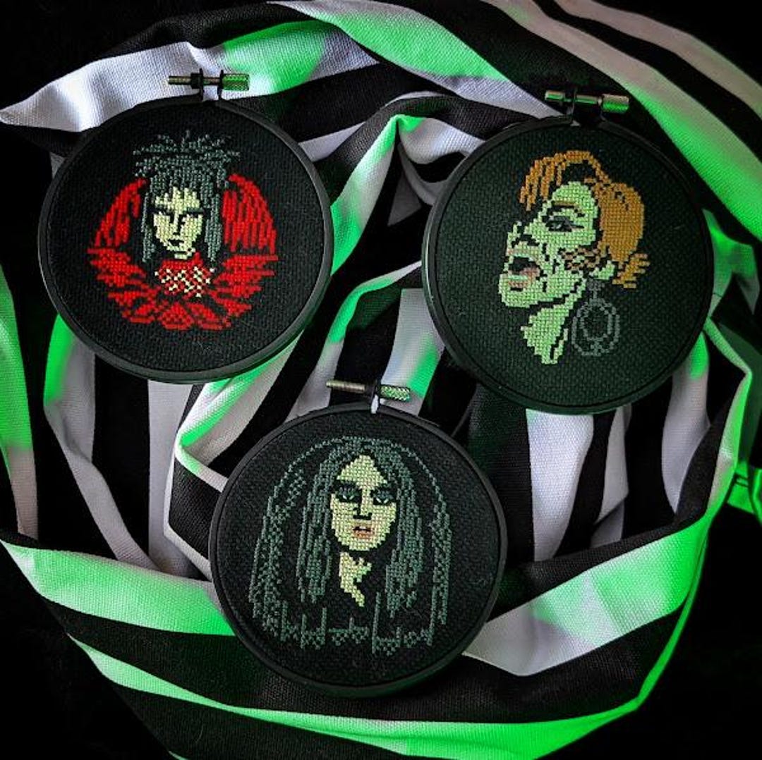 Mini LADIES OF BEETLEJUICE Cross Stitch (delia, Lydia & Astrid Deetz ...