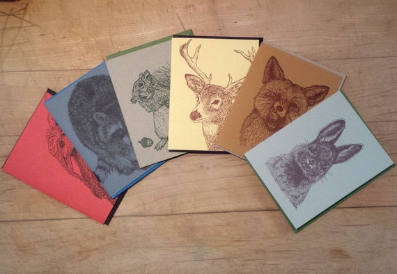 Box Set of 6 Woodland Creatures Cards Original Illustrations - Etsy