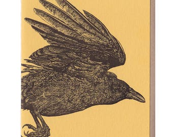 Purple Corvid Card Letterpress Printed Original Illustration Flying ...