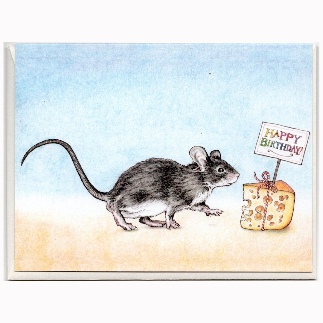 Happy Birthday Mouse Card From an Original Pen and Colored Pencil ...