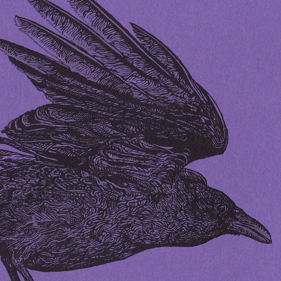 Purple Corvid Card Letterpress Printed Original Illustration | Etsy