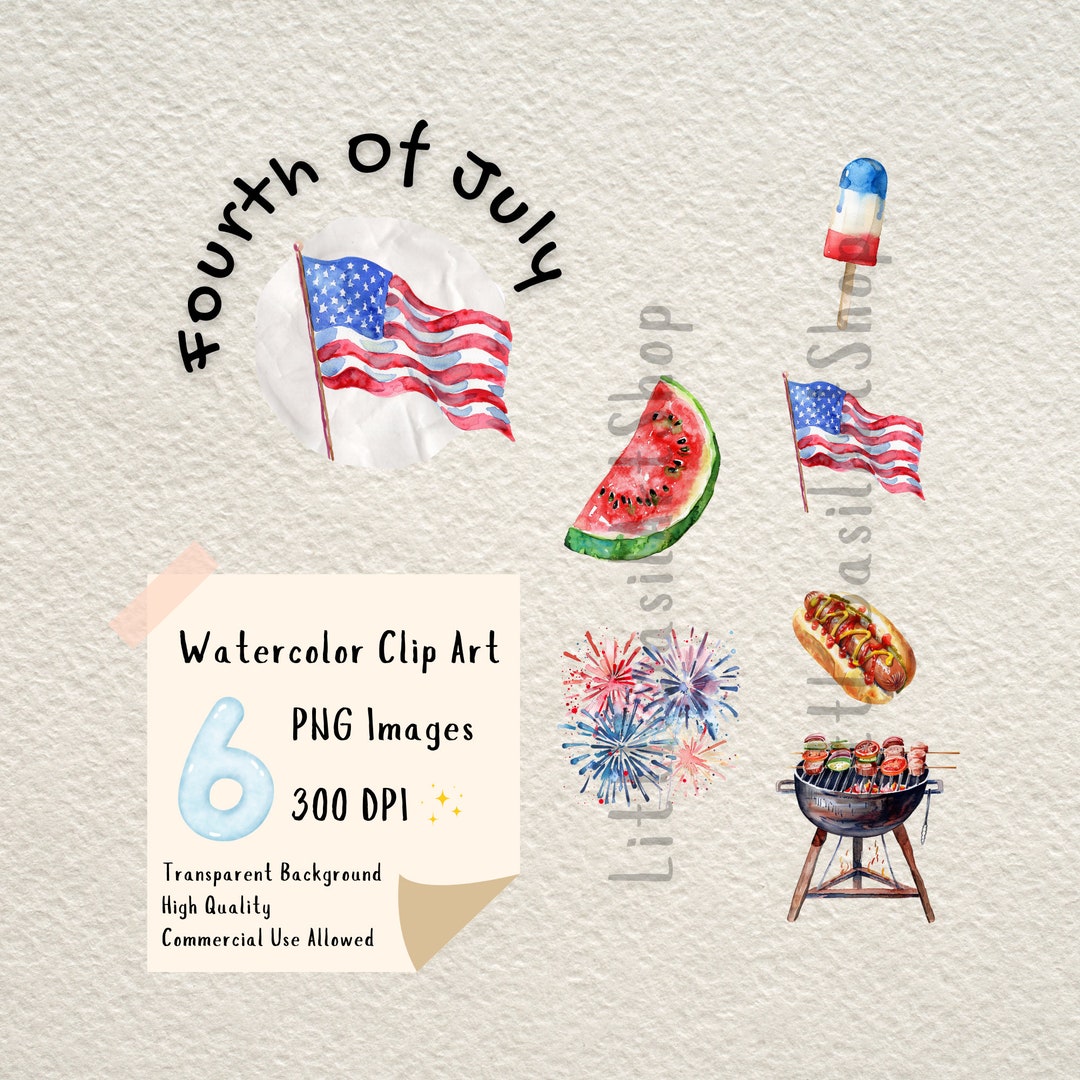Watercolor Fourth of July Clipart Patriotic Clipart Set Stars, Stripes ...