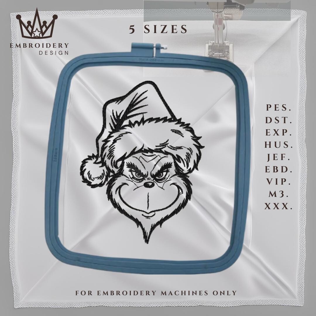 Grinch Face Embroidery Design. Christmas Embroidery Design. Grinch ...