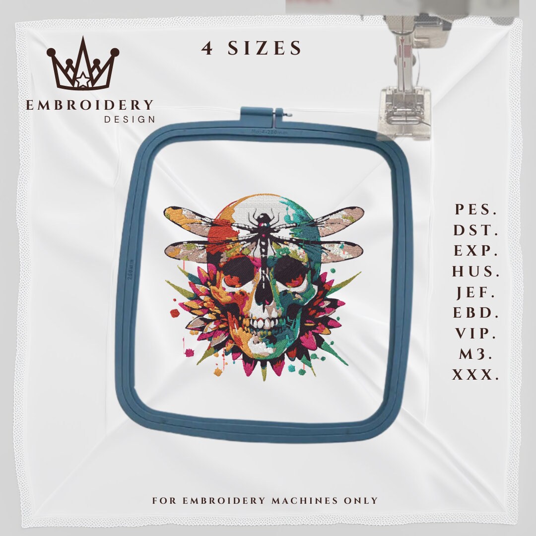 Skull Dragonfly Embroidery Design: Skeleton Silhouette (digital ...