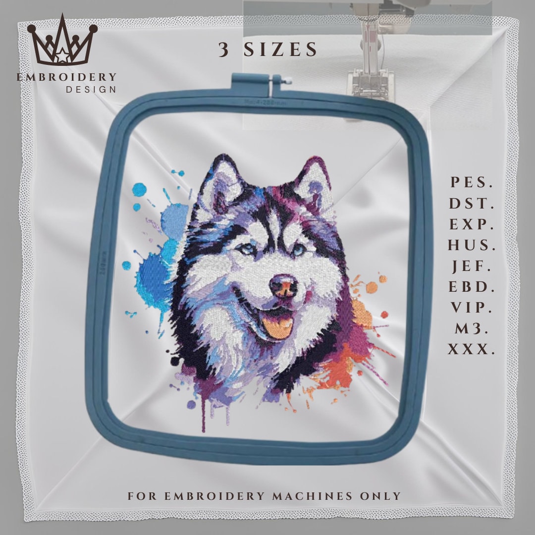 Siberian Husky Embroidery Design. Husky Embroidery Design. Dog ...