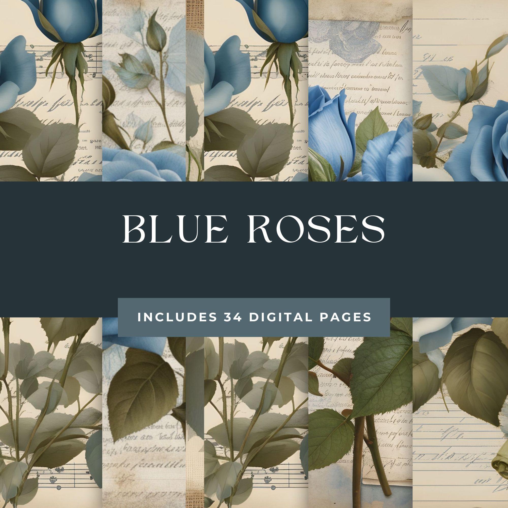 34 Blue Roses Digital Paper - Junk Journal Paper, Scrapbooking ...