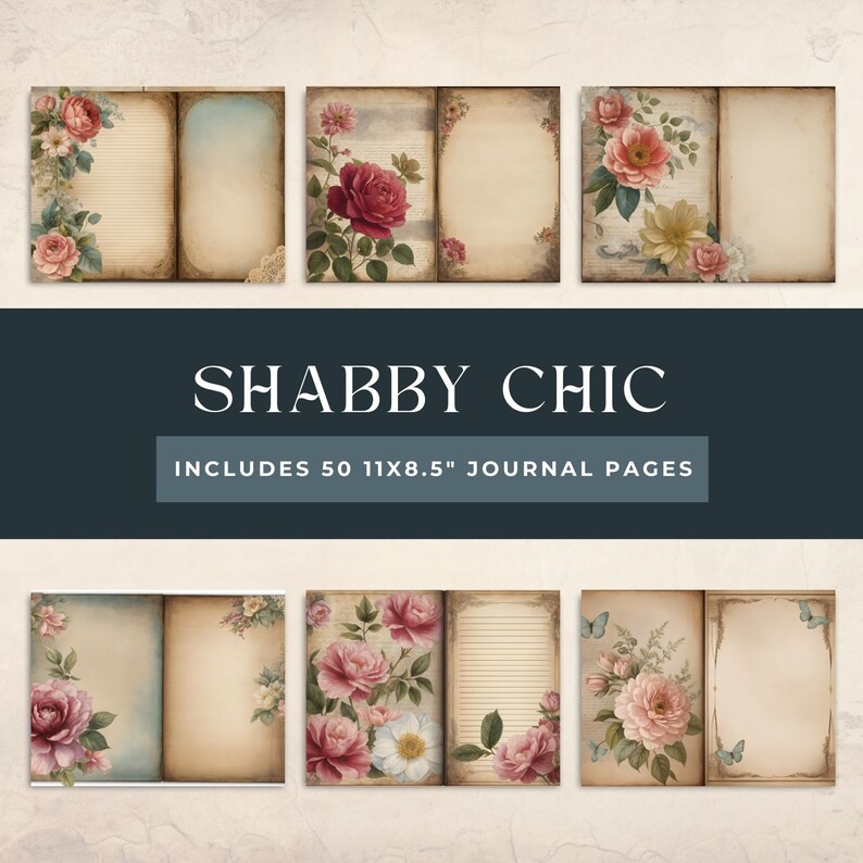 50 Shabby Chic Digital Paper for Junk Journals, Floral Ephemera ...