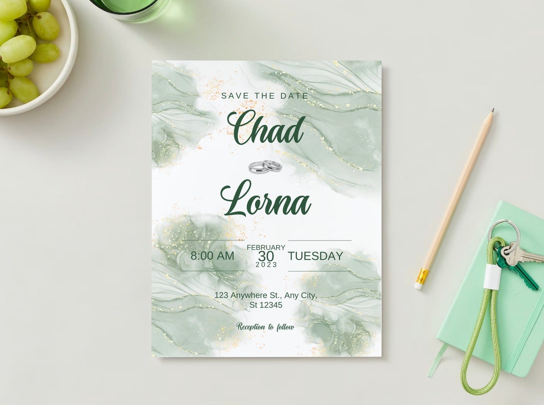 Sage Green Wedding Invitation Card - Etsy