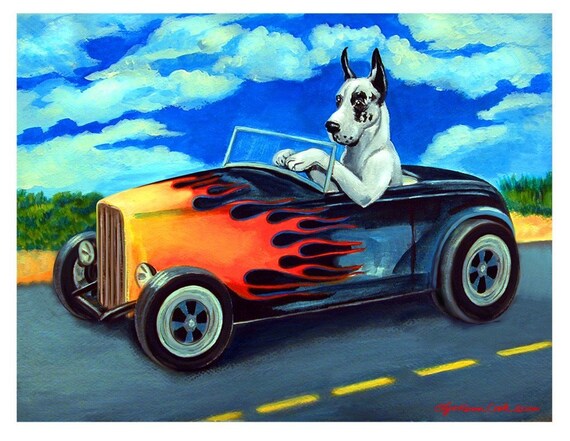 Great Dane dog Fun Whimsical Cute Giclee Fine Art Print or | Etsy