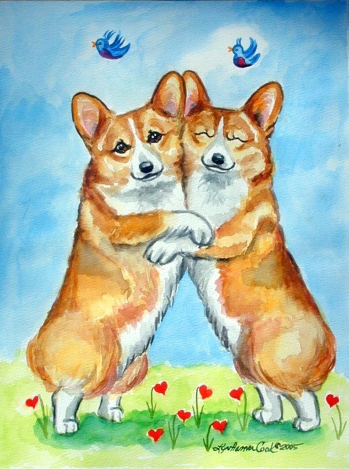 Pembroke Welsh Corgi Giclee Fine Art Print or ACEO Adorable Corgi Hugs ...