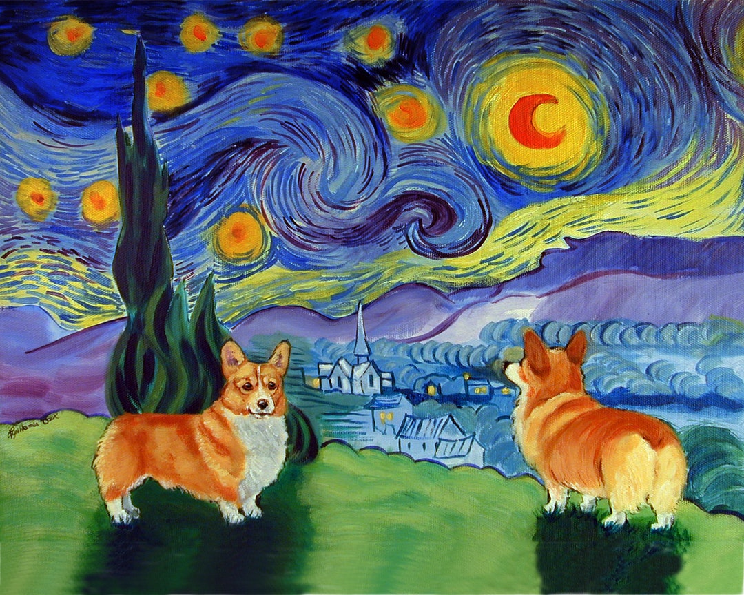 Pembroke Welsh Corgi Dog in Starry Night Giclee Reproduction - Etsy