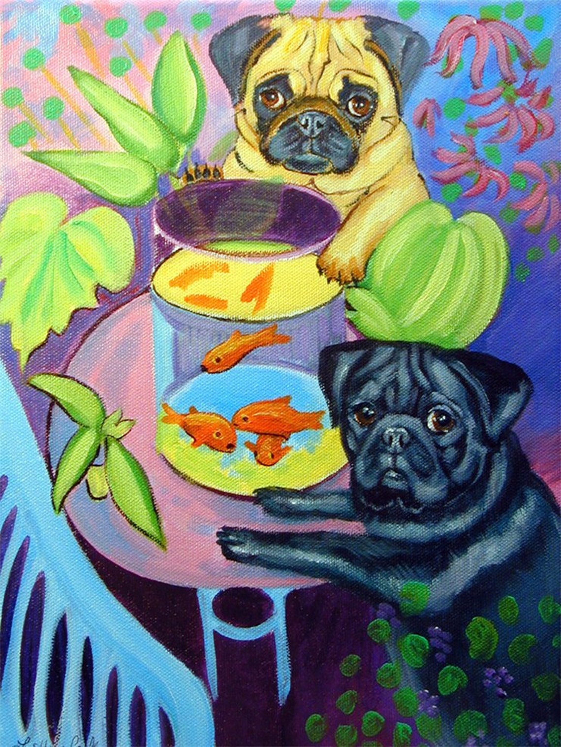 Pug Dog Giclee Fine Art Print Dog Art by Lyn .. Fish Bowl - Etsy