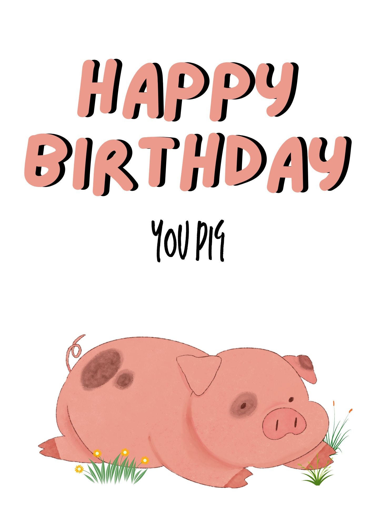 Funny Pig Birthday Card | Printable - Etsy