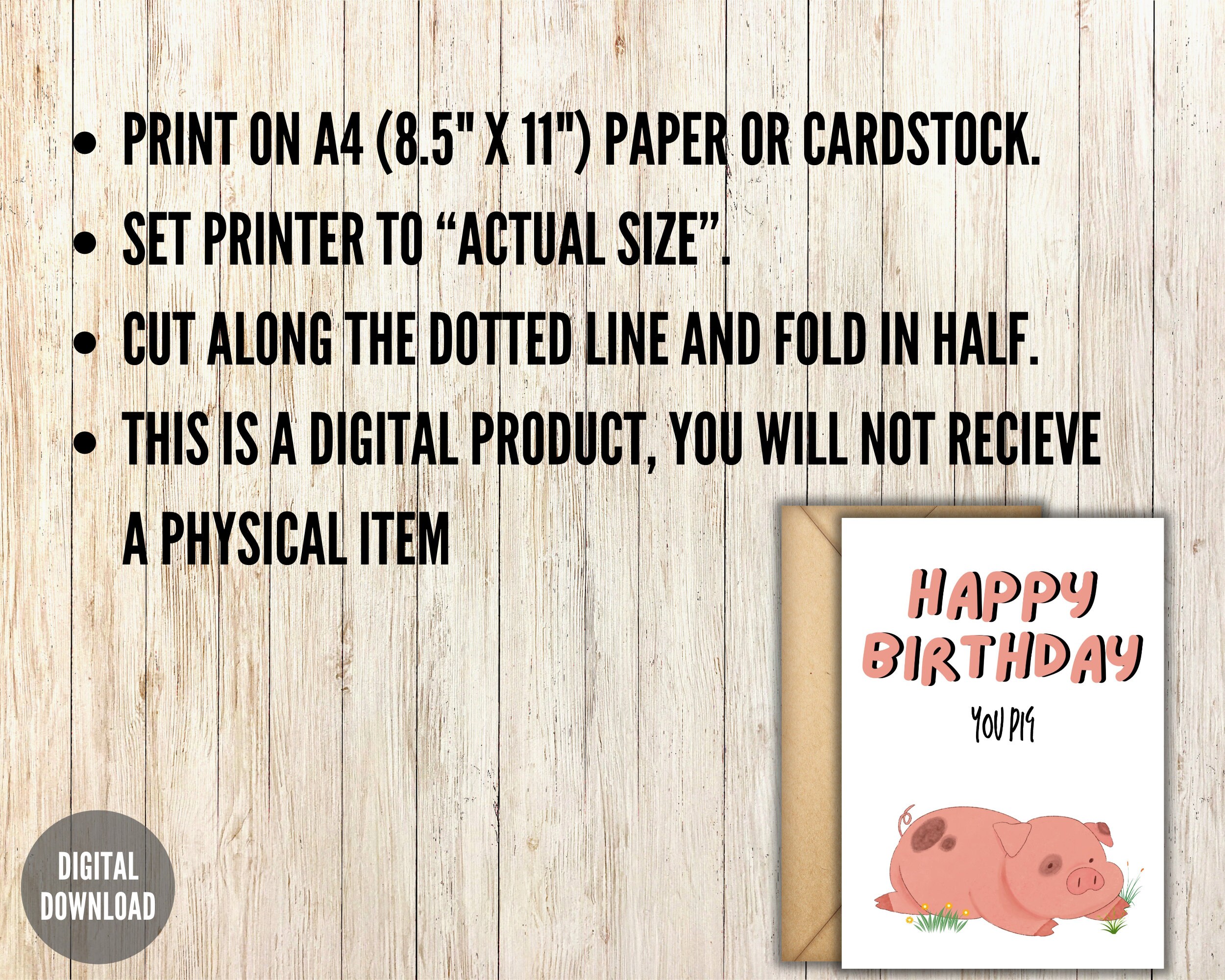 Funny Pig Birthday Card | Printable - Etsy