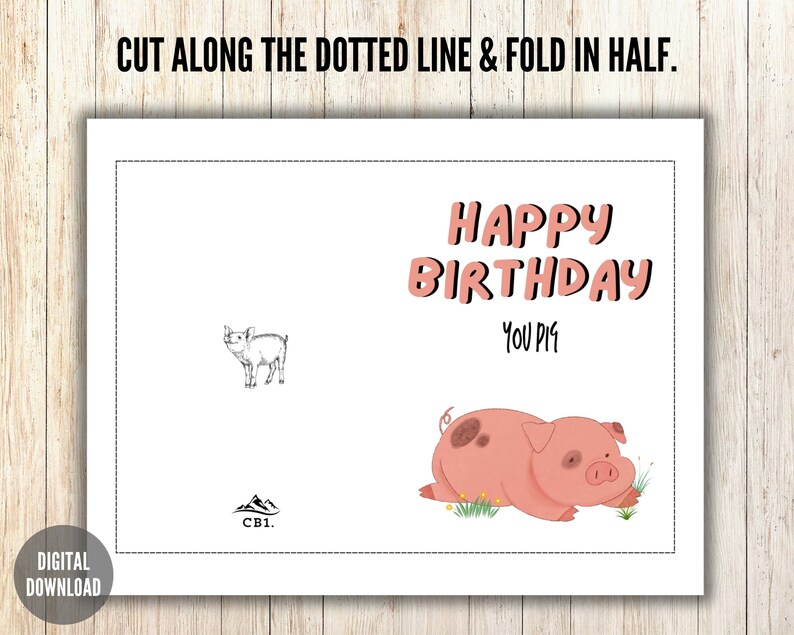 Funny Pig Birthday Card Printable - Etsy