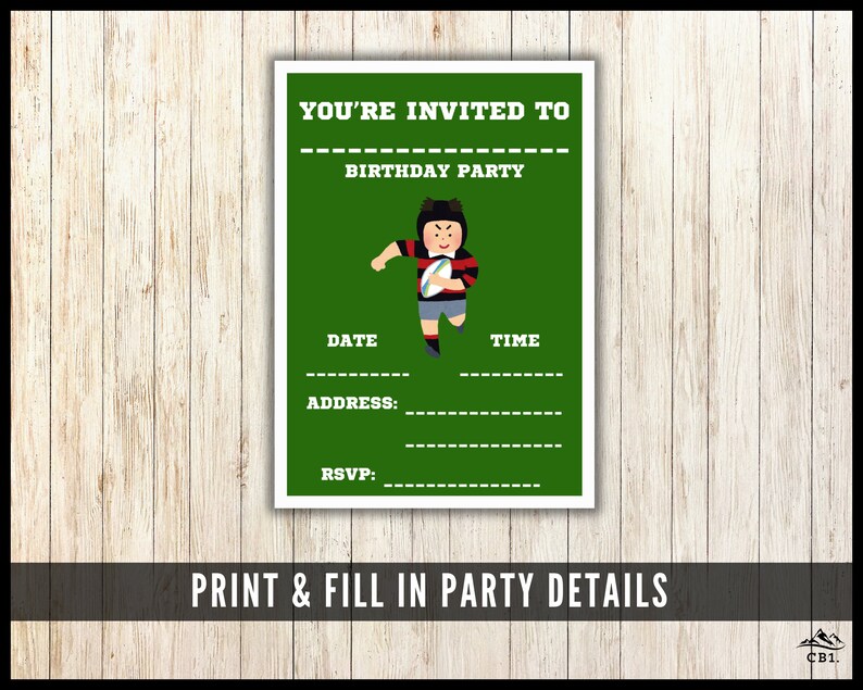 Printable Birthday Invitation | Rugby Invite | Birthday Invite ...