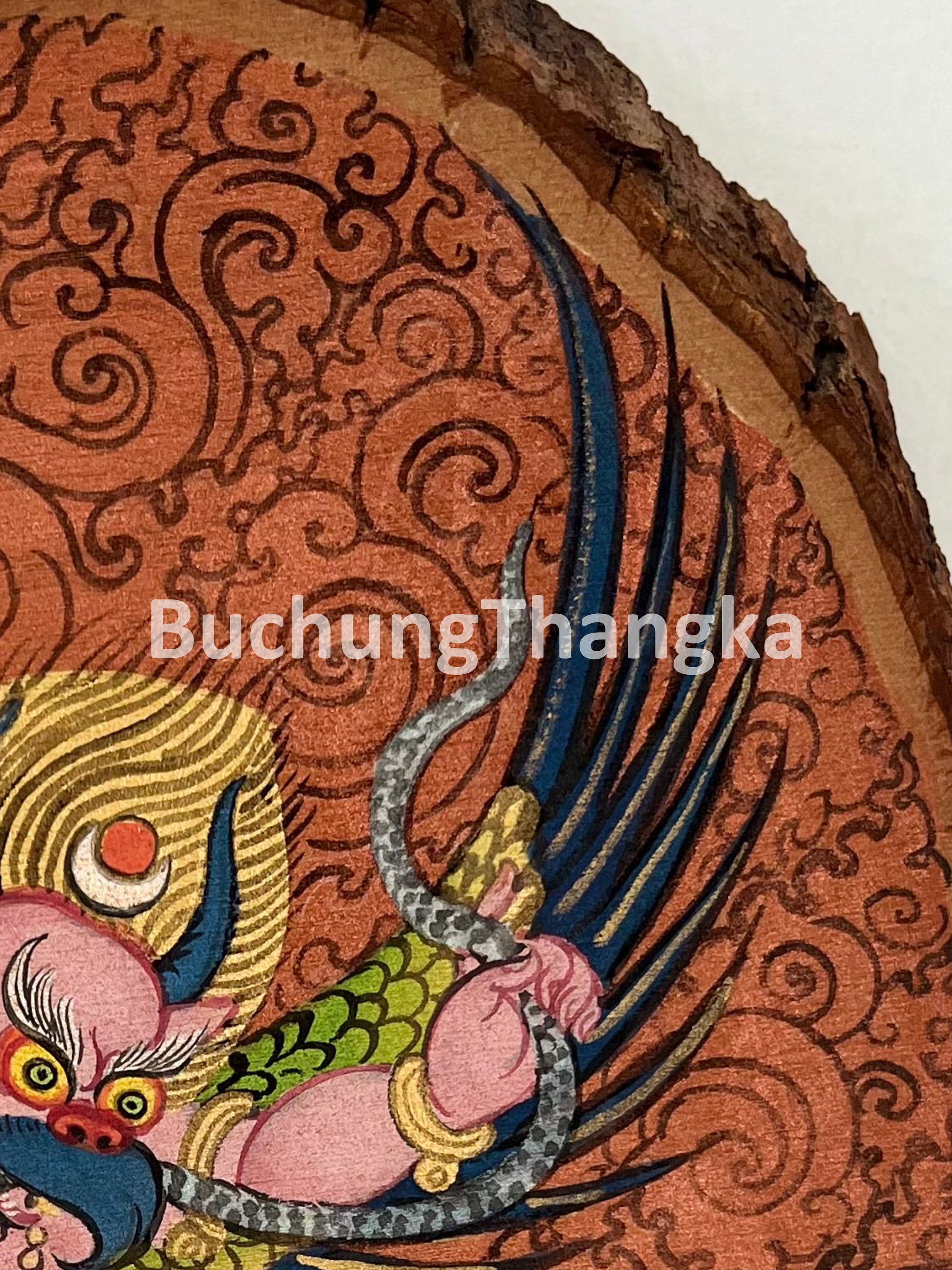 Handcrafted Tibetan Wooden Thangka Art Garuda: Lord of Birds Symbol of ...