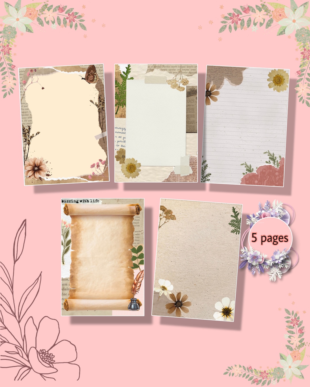 Vintage Printable Digital Paper, Vintage Design, Scrapbook, Vintage ...