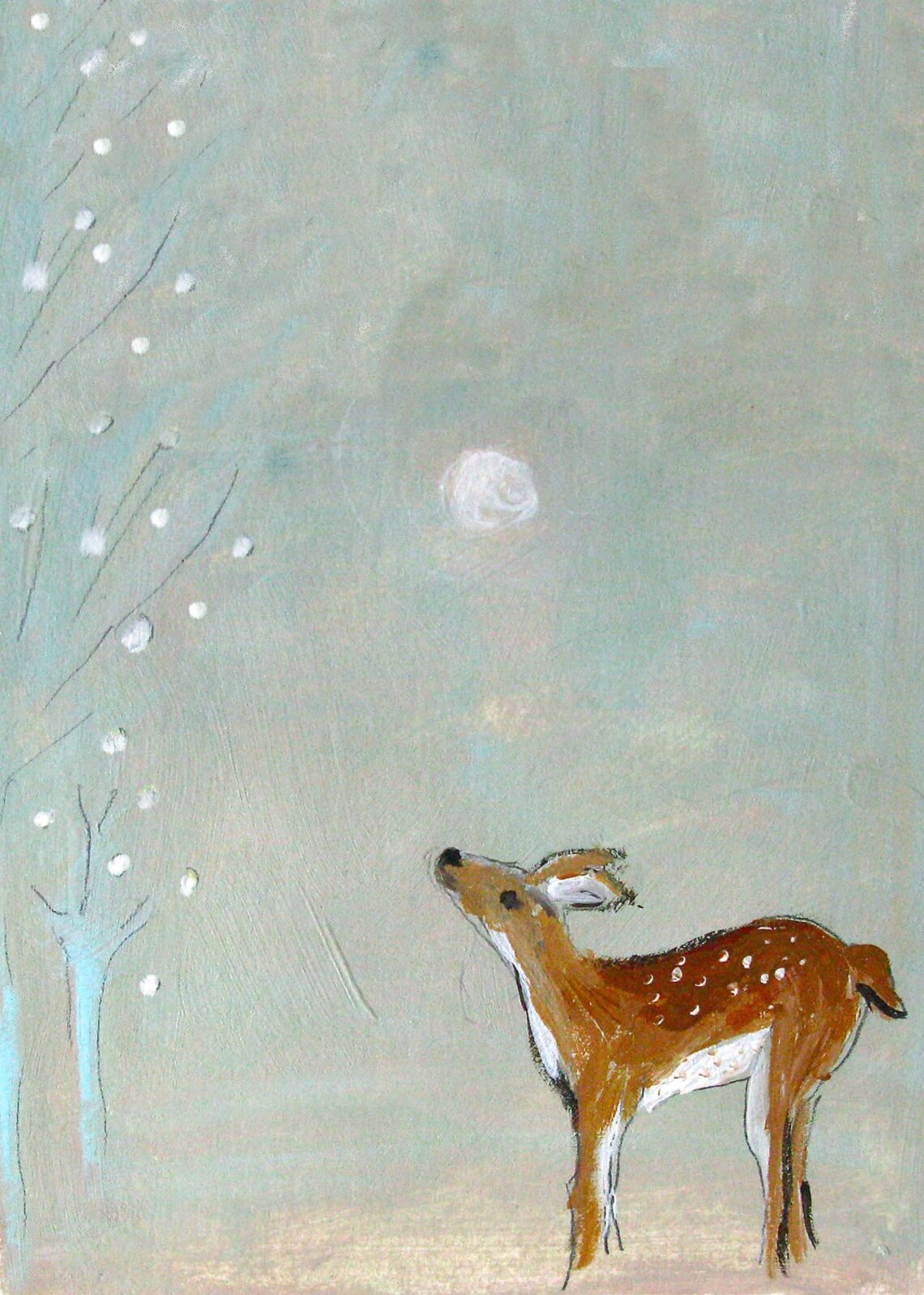 Fawn Winter Scene Fawn Art Print Deer Wall Art Whimsical | Etsy