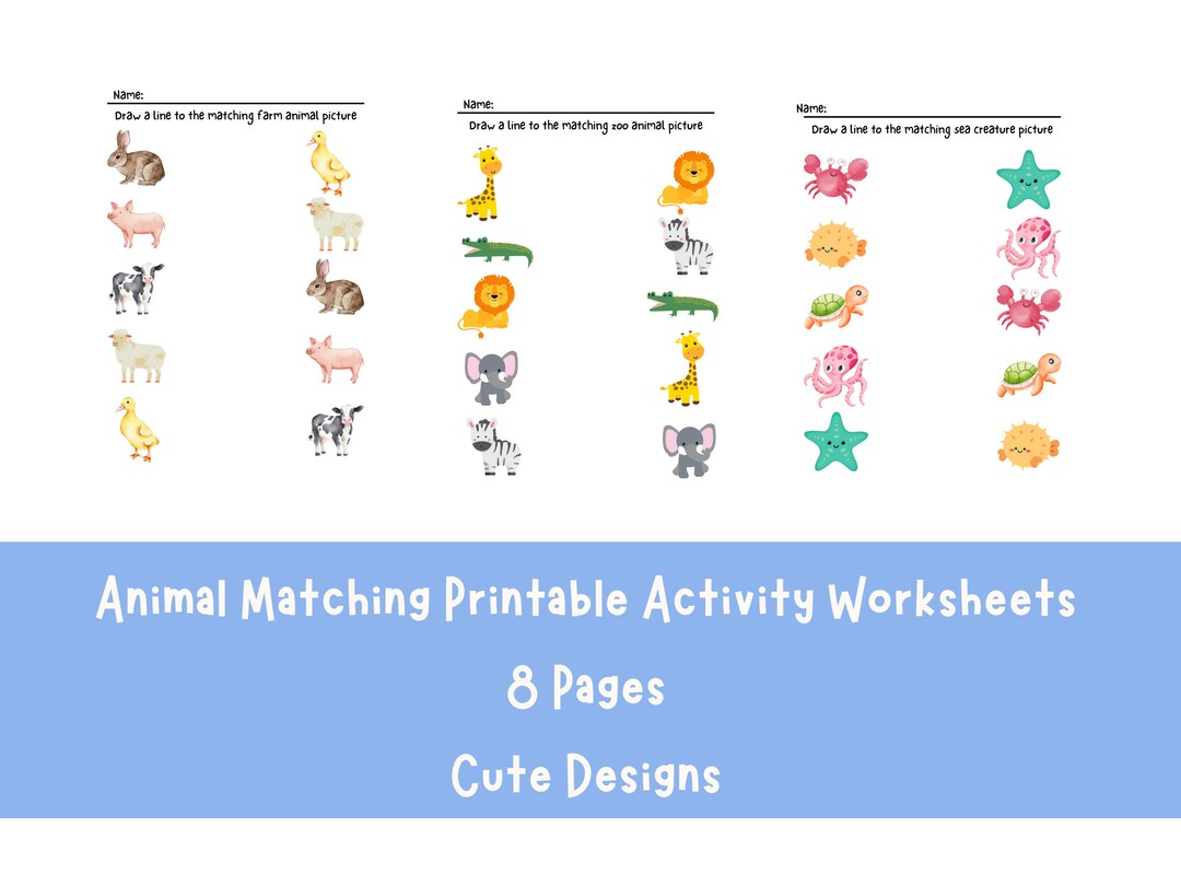 Animal Themed Matching Worksheet (farm, Zoo, Pet, Arctic, Bird, Sea ...