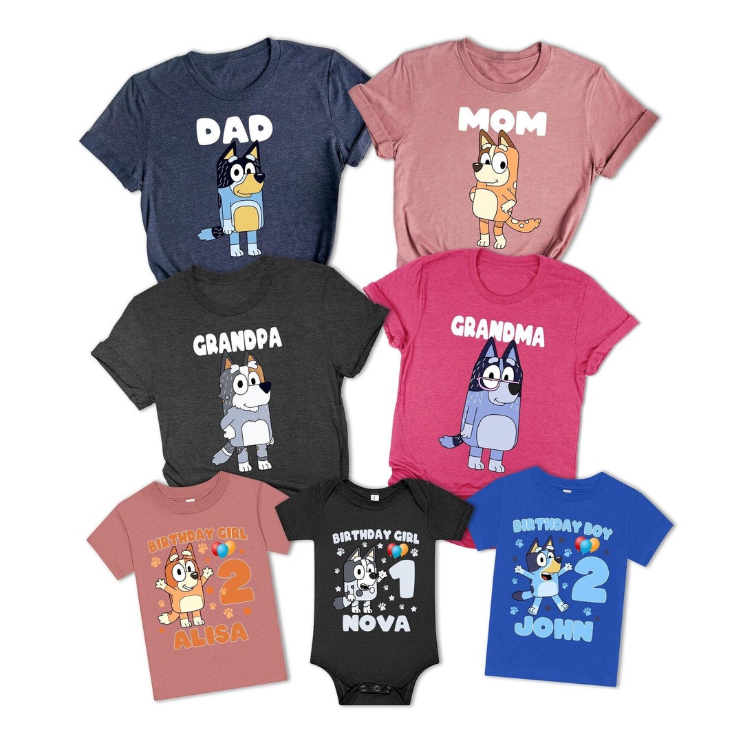 Custom Name Bluey Party Shirts, Personalized Bluey Birthday Party T ...