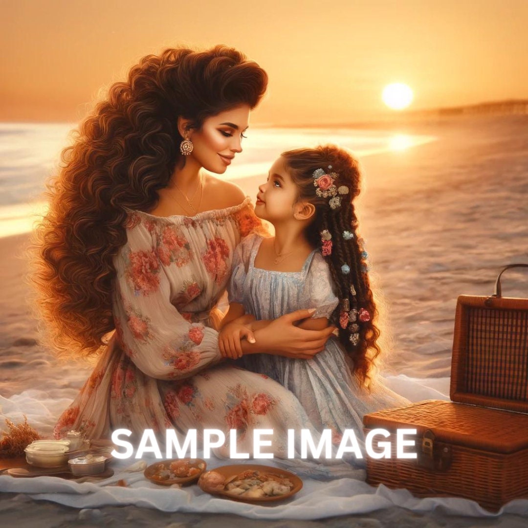 Custom GPT Hispanic Mother Illustrator Hispanic Mom Sunset Beach Picnic ...