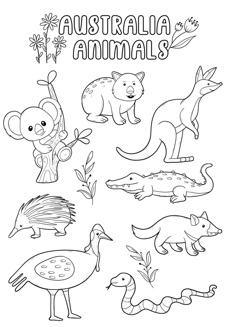 Australian Animals Coloring Book: Kids Activity Placemat (digital ...