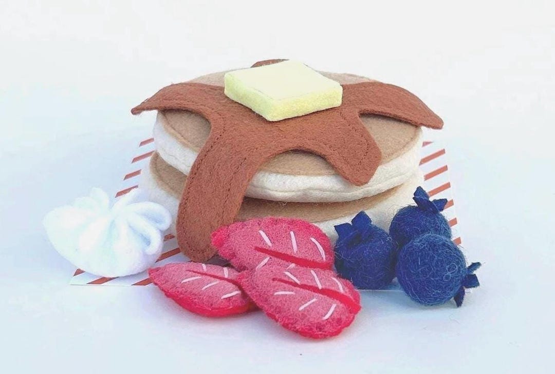 Felt Pancake Set, Berries, Whipped Cream, Syrup, Butter Felt Play Food ...