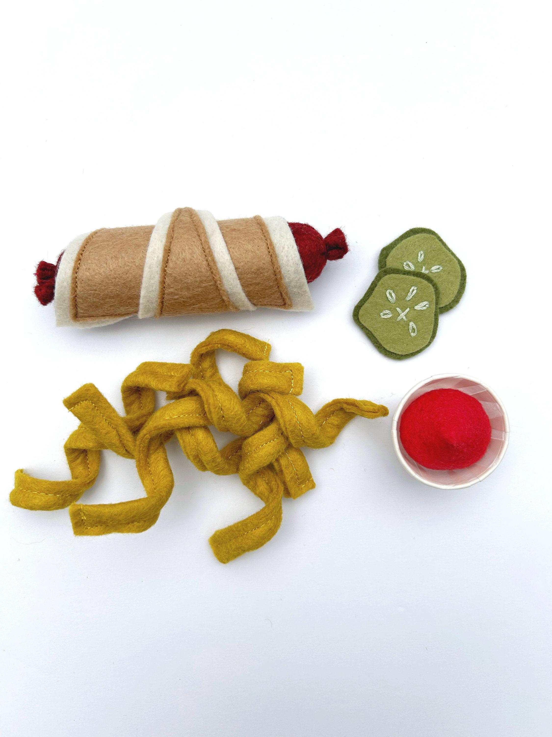 Felt Hot Dog Set, Curly Fries, Pickles and Ketchup, Felt Picnic Set ...