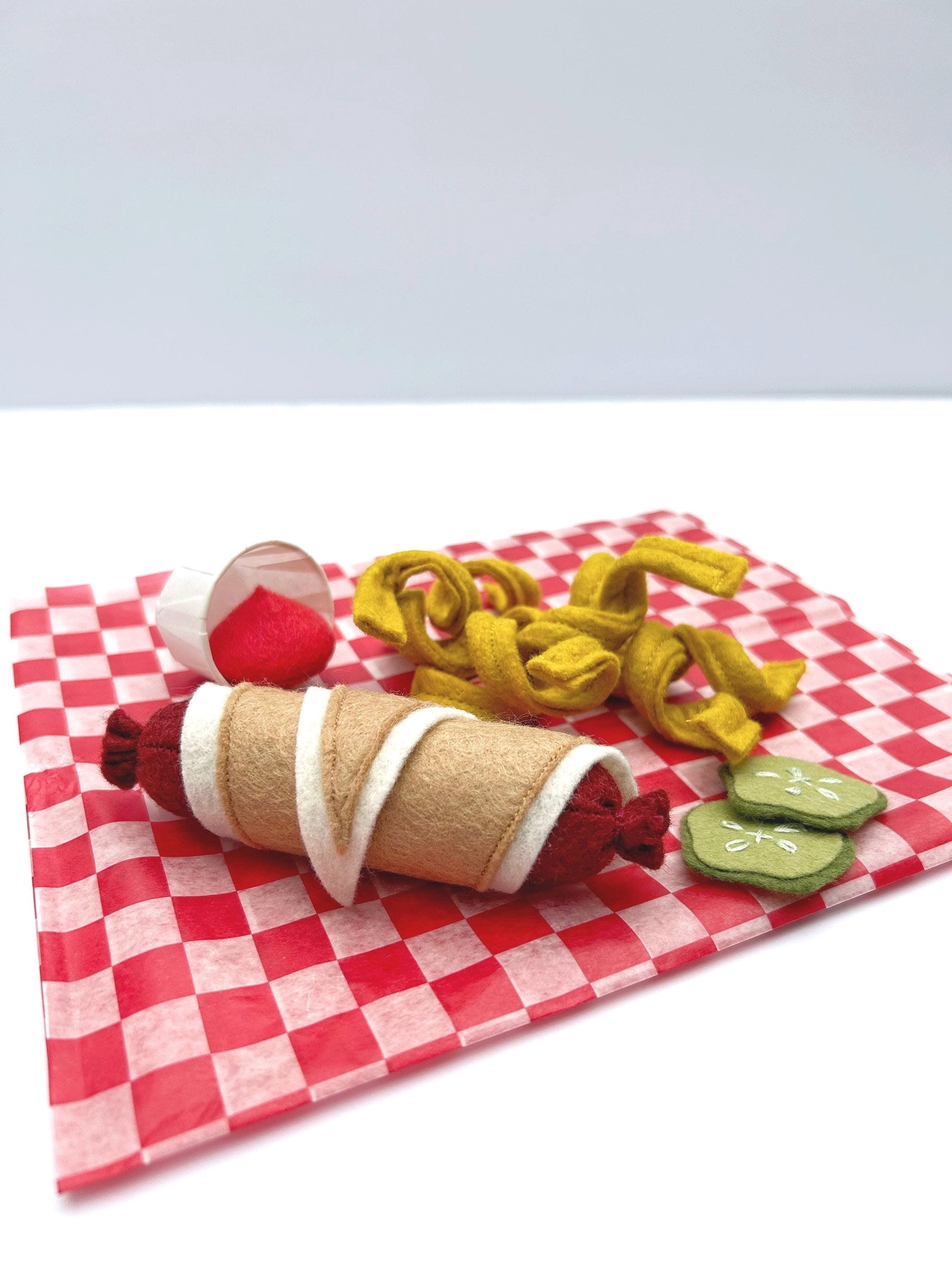 Felt Hot Dog Set, Curly Fries, Pickles and Ketchup, Felt Picnic Set ...