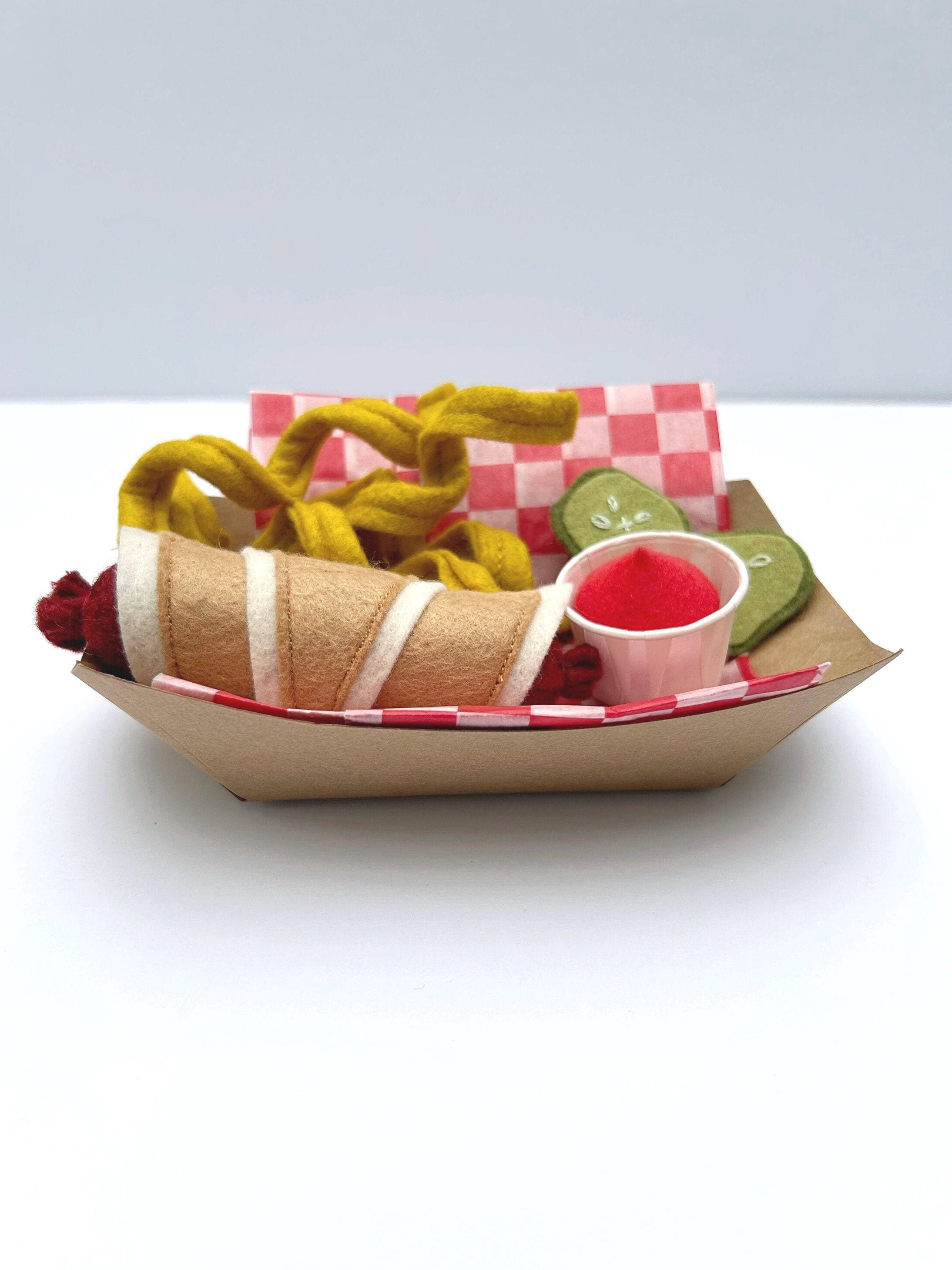 Felt Hot Dog Set, Curly Fries, Pickles and Ketchup, Felt Picnic Set ...