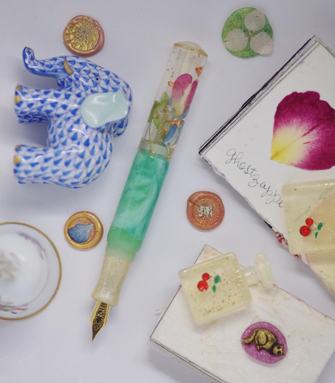Pocket Fountain Pen by Rubato Pen Studio - Pressed Flowers Inlaid ...