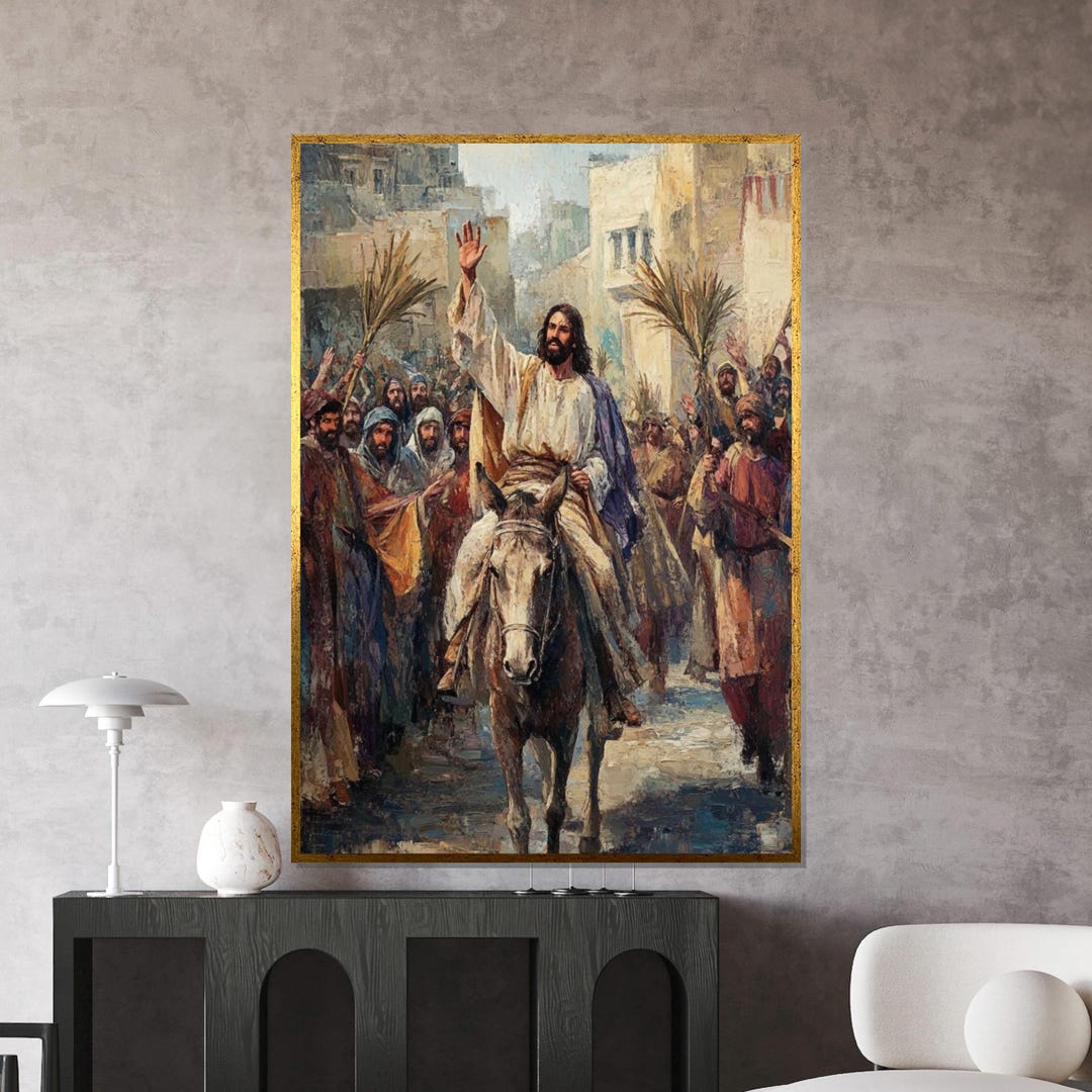 Jesus Triumphal Entry Into Jerusalem Print, Palm Sunday, Jesus on ...