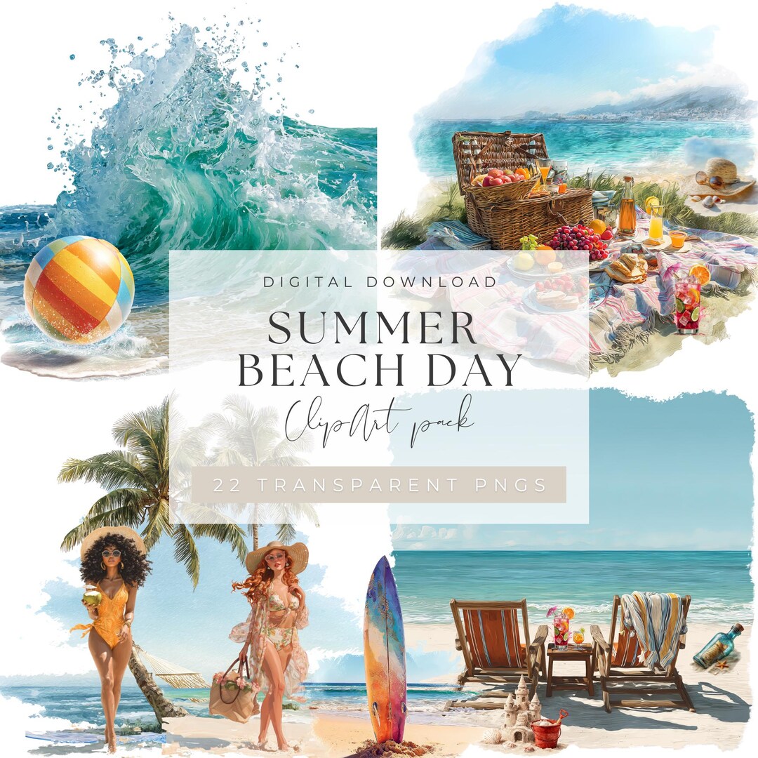 Summer Beach Day Clip Art (22) | Digital Illustrations for Travel ...