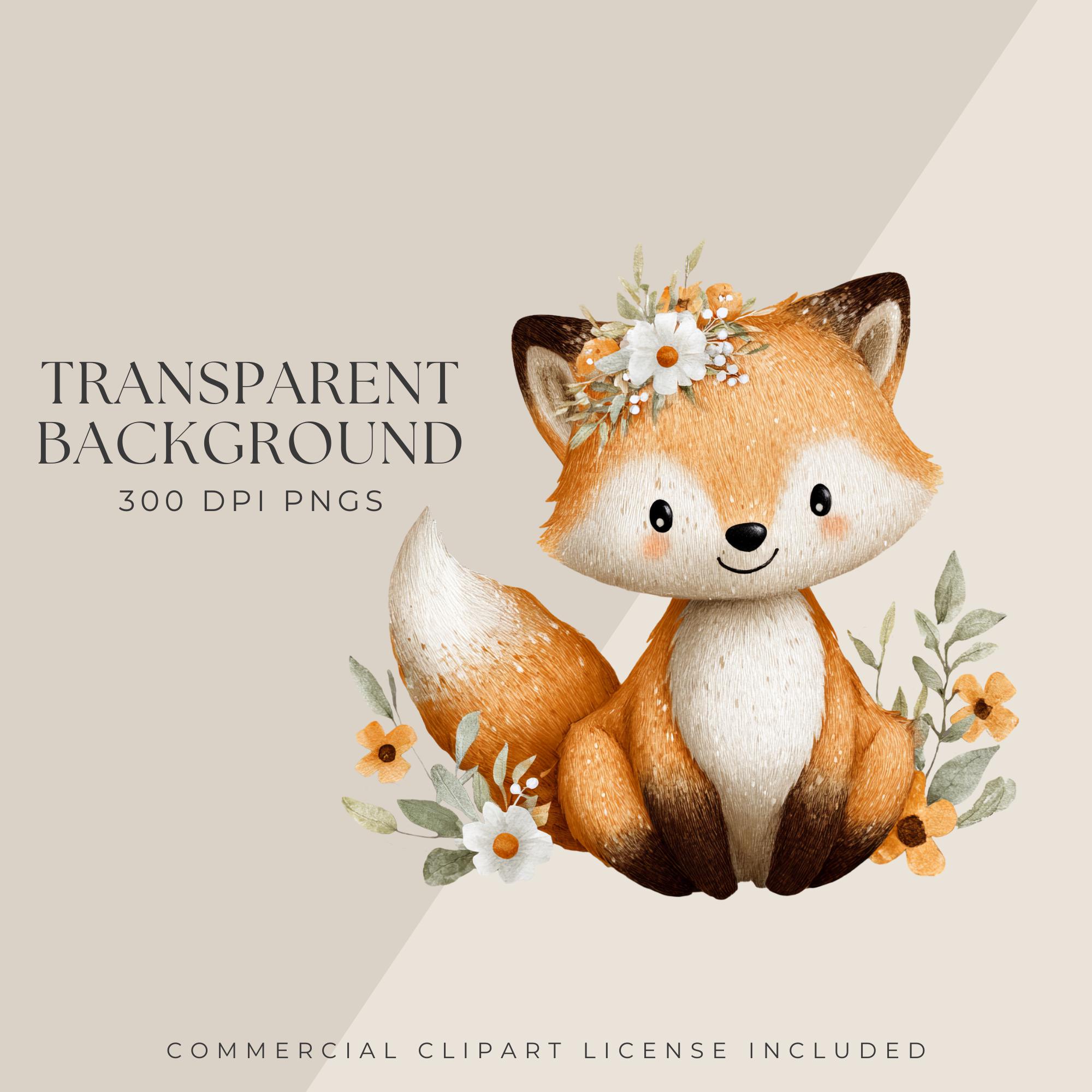 Woodland Fox Clipart | Cute Baby Fox With Flowers | Hand-painted Animal ...